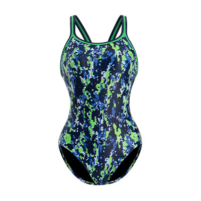 XtraSleek Breaker Blue and Green DBX Back One Piece – Dolfin Swimwear